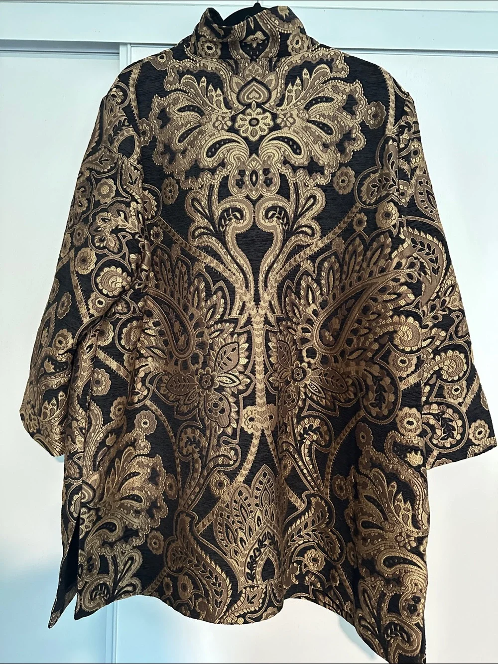 Chico's | Jackets & Coats | Chicos Black And Gold Paisley Openfront ...